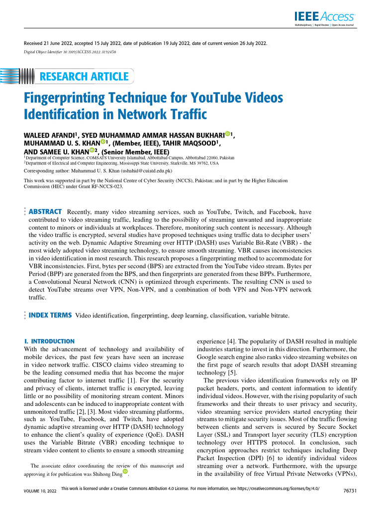 Fingerprinting Technique For YouTube Videos Identification in Network ...