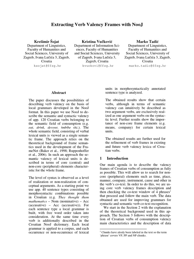 Extracting Verb Valency Frames With Nooj | PDF | Semantics | Human ...