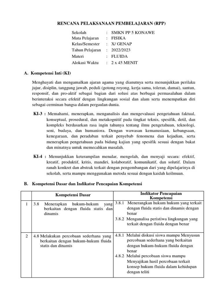RPP Hukum Archimedes Dengan Model Problem Based Learning (PBL) | PDF