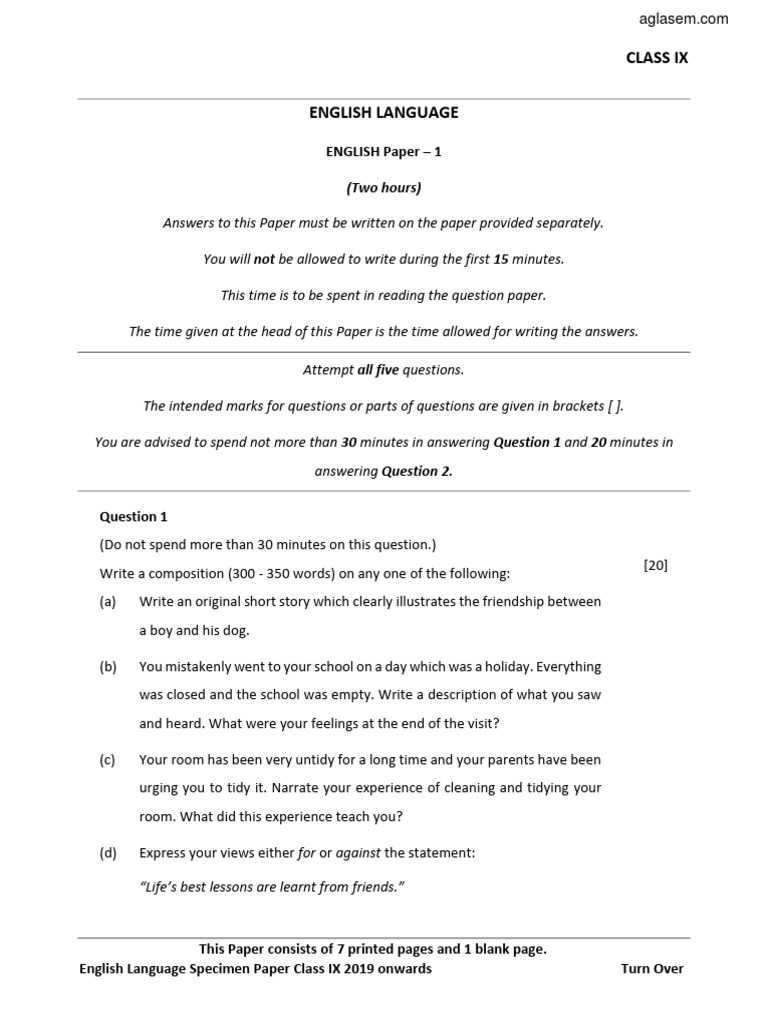 ICSE Class 9 English Language Sample Paper | PDF