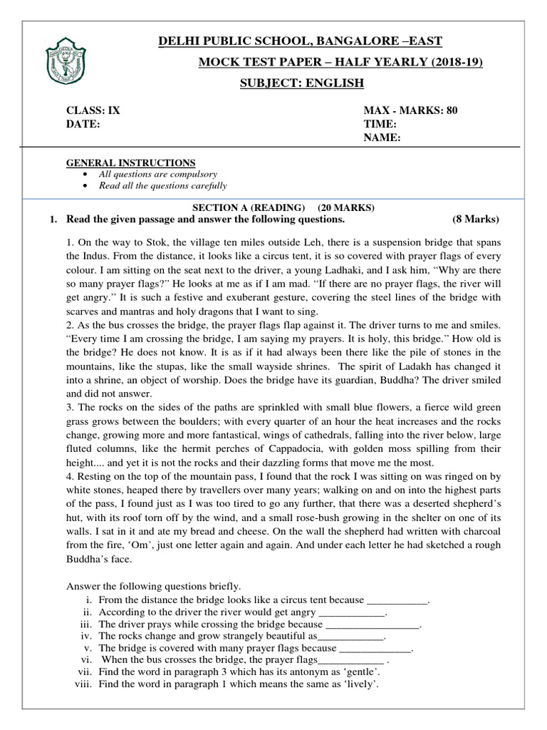 9th GR Mock Test Paper - Class 9 | PDF | Creativity