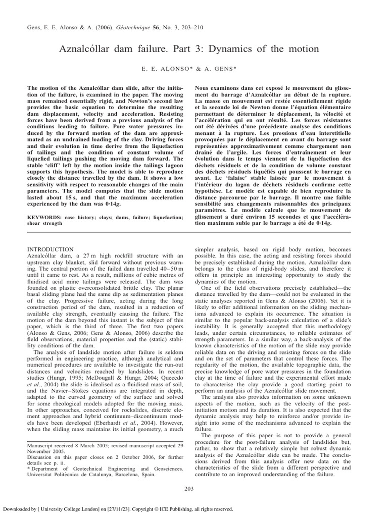 Alonso&Gens - Aznalcollar Dam Failure Part 3 - 2006 | PDF | Mécanique ...