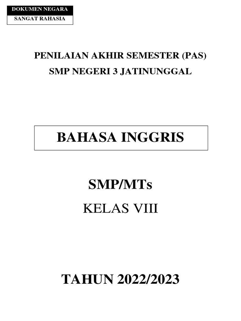 PAS SM1 Kelas 8 - B.INGGRIS | PDF