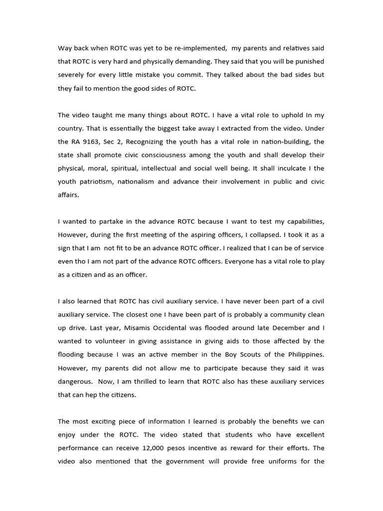 ROTC-reaction Paper | PDF | Social Science | Wellness