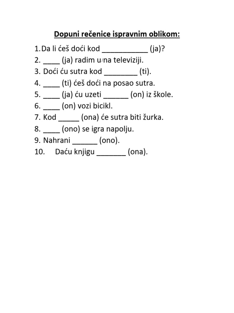 Dopuni Rečenice Ispravnim Oblikom | PDF