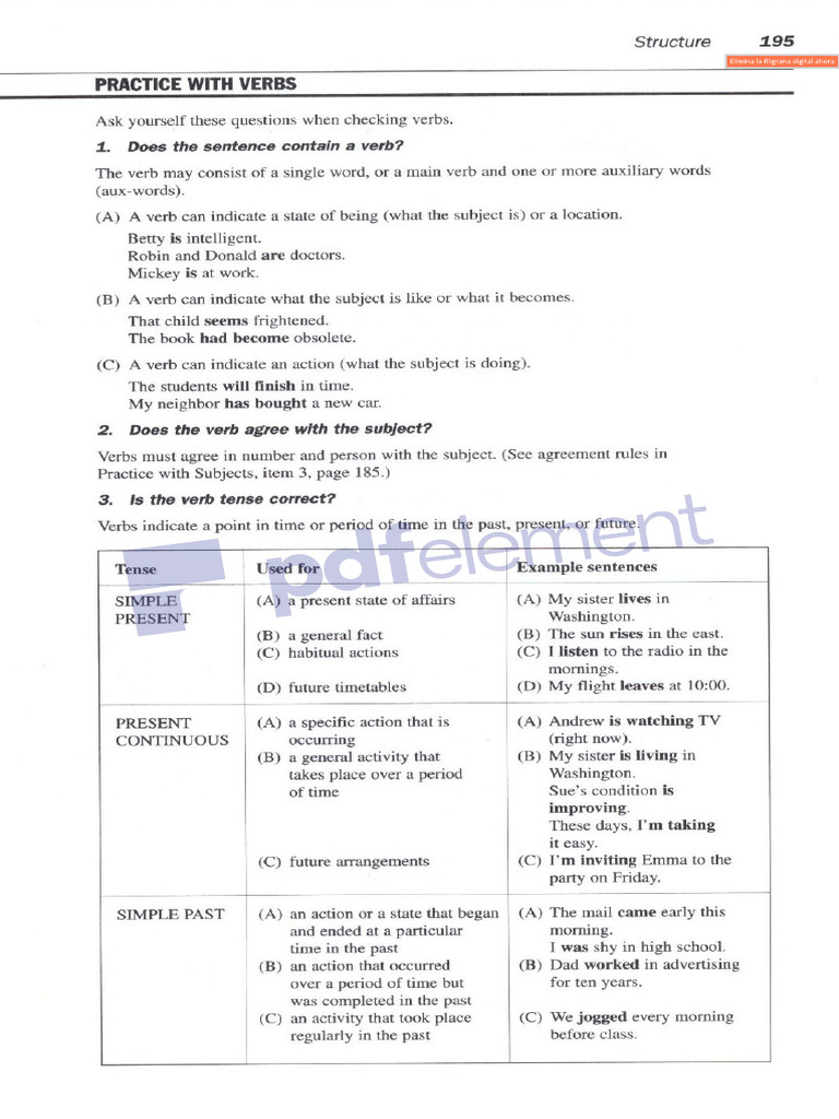 Structure Verb Tenses Ex. S25-S31 | PDF