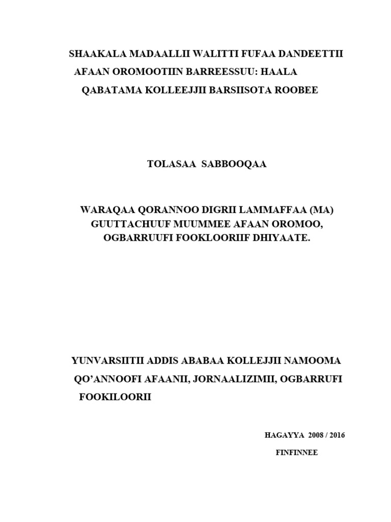 Tolasaa Sabbooqaa | PDF