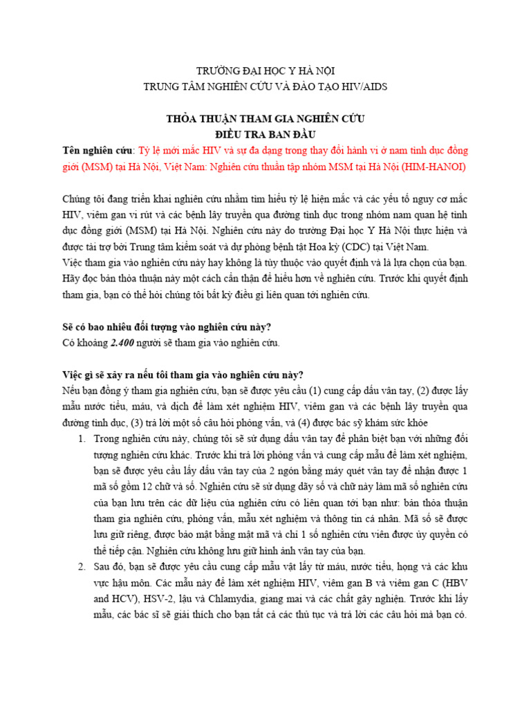 Thoa Thuan Tham Gia Nghien Cuu - 20feb19 | PDF