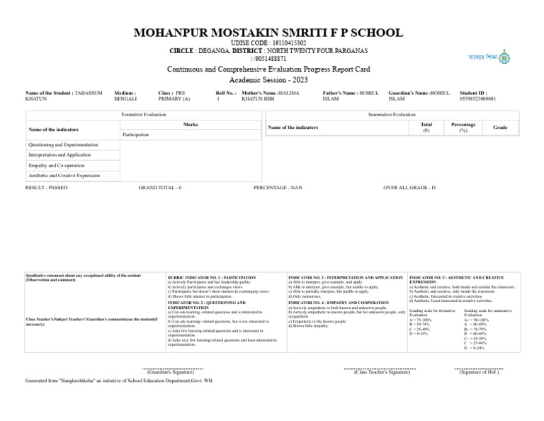 Cce Progress Report Card1 | PDF | Educational Assessment And Evaluation ...