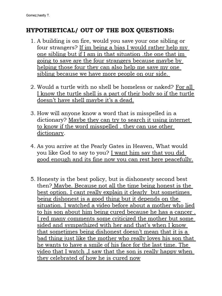 Hypothetical - Out of The Box Questions | PDF