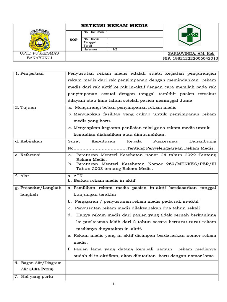 Sop Retensi Rekam Medis | PDF
