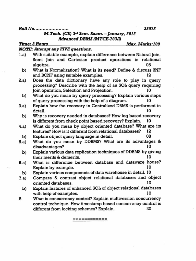 2012-M.TECH.-CE-ADVANCED DBMS-3rd SEM. | PDF