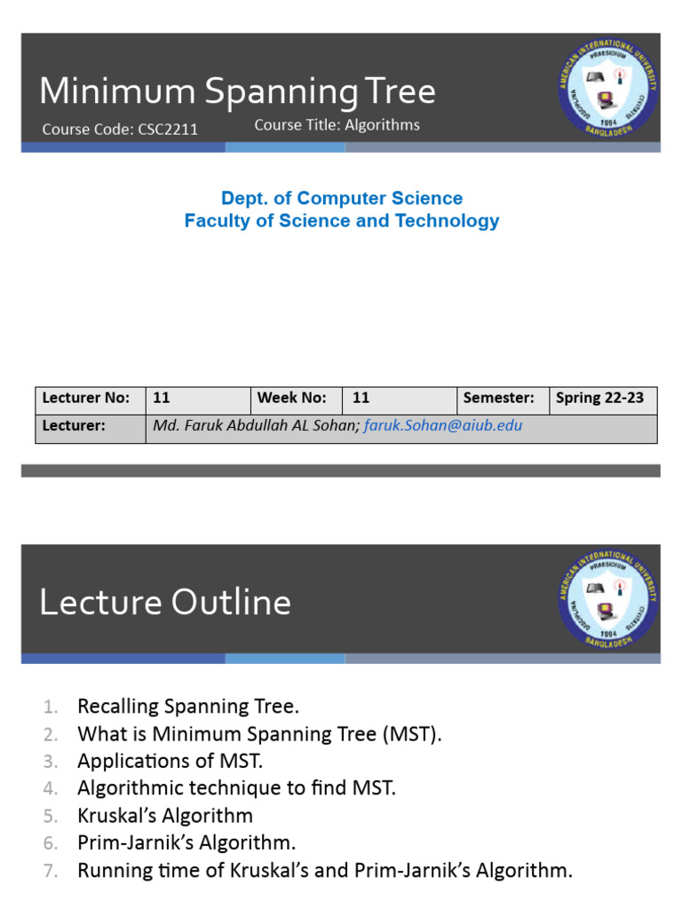 Lecture 11 Minimum Spanning Tree Pdf Algorithms And Data Structures 8101