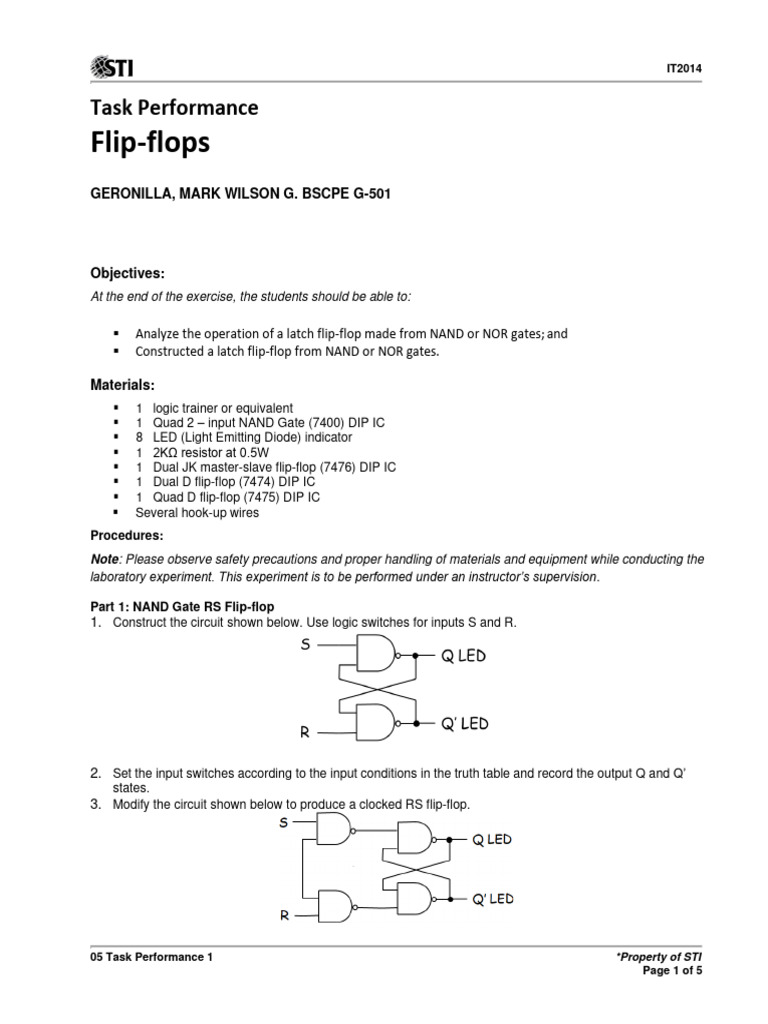 7475 Flip-Flop Circuit Lab Guide | PDF | Logic Gate | Information And ...