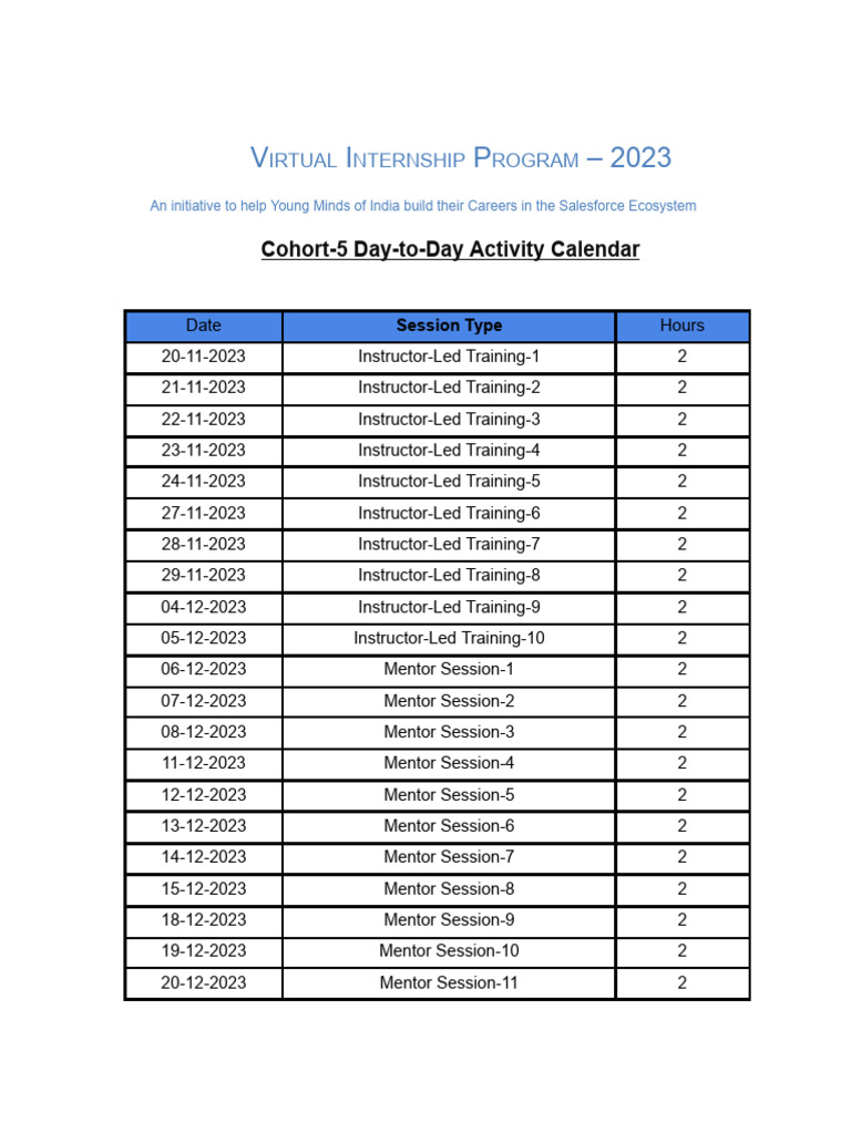 Day To Day Calendar-Cohort 5 | PDF