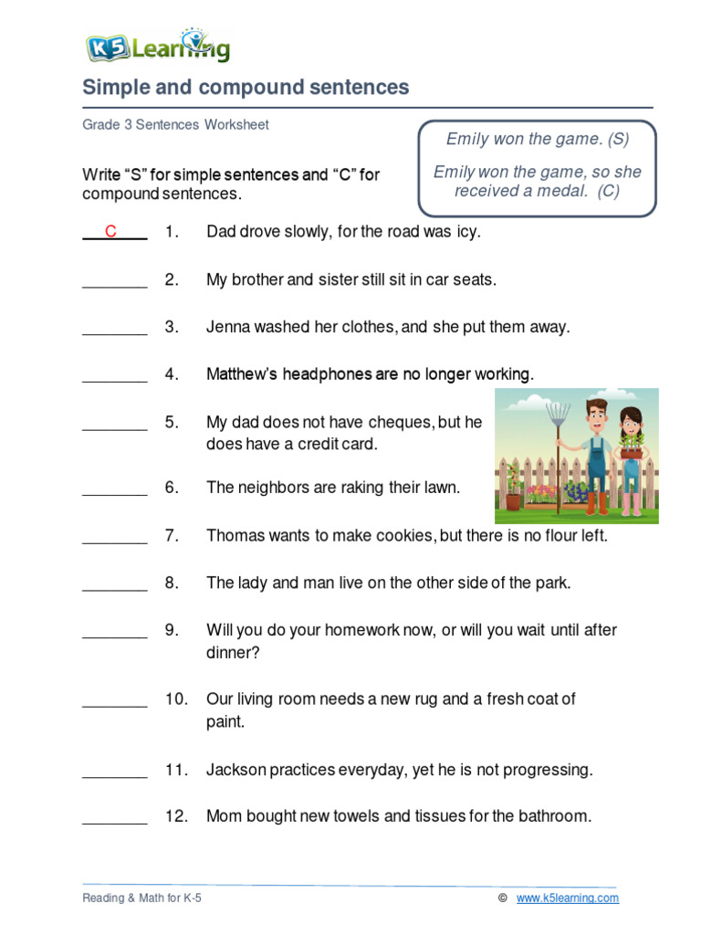 Grade 3 Simple Compound Sentence B | PDF