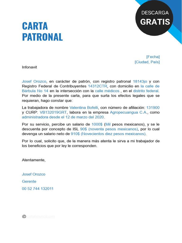 Ejemplo de Carta Patronal Infonavit | PDF | Finanzas y dinero ...