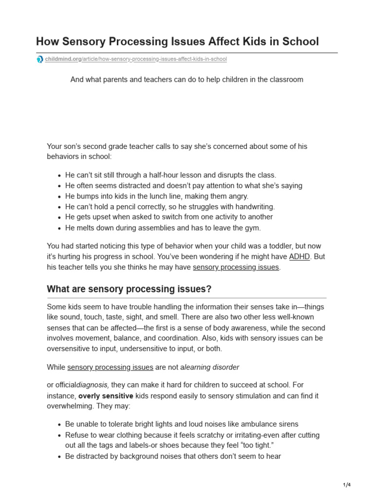 How Sensory Processing Issues Affect Kids in School | PDF | Sensory ...