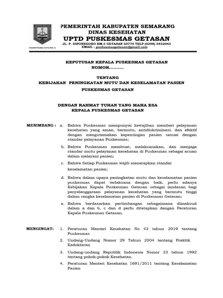 SK Payung Indikator Mutu Dan Keselamatan Pasien | PDF | Sains & Matematika