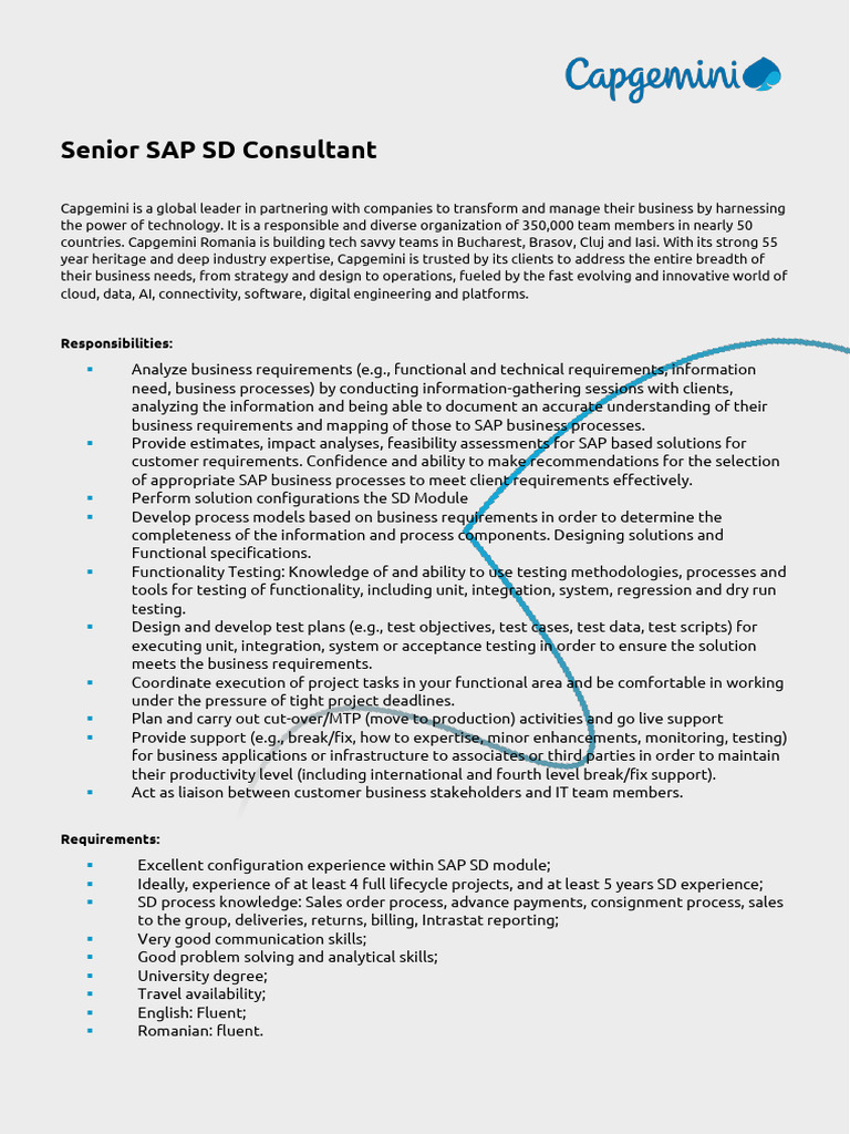 Senior SAP SD Consultant | PDF | Business Process | Consultant