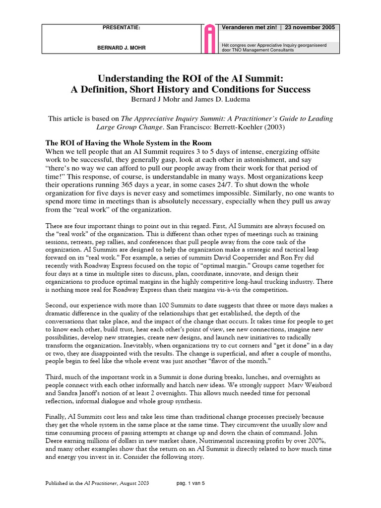 Bernard Mohr - ROI of AI Summits (Achtergrondinfo) | Download Free PDF | Business