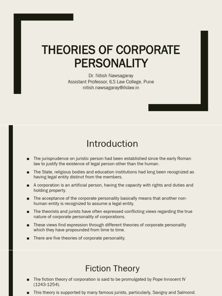 Theories of Corporate Personality - Nawsagaray | PDF | Corporations ...