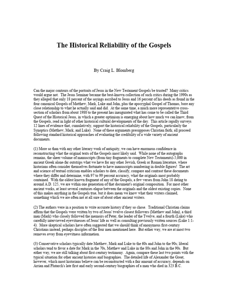 The Historical Reliability of The Gospels | PDF | Jesus | Gospels