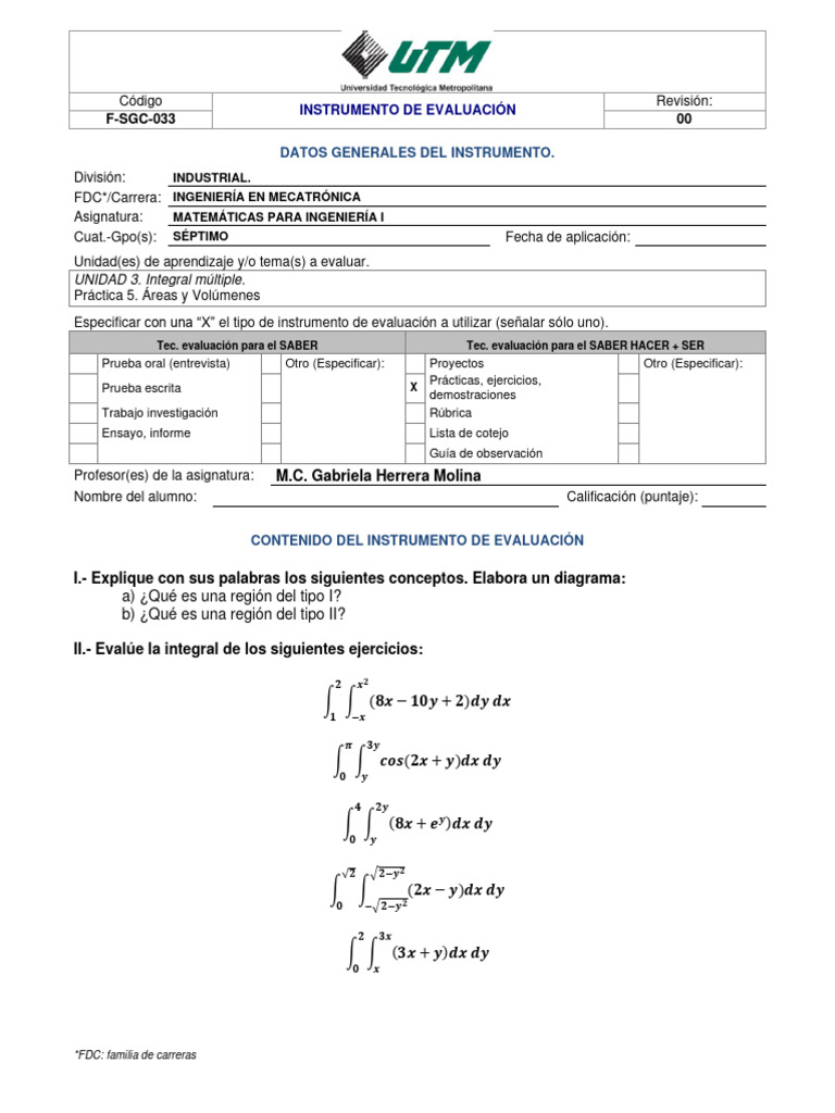 Práctica5 ÁreasYVolúmenes | PDF | Evaluación | Integral