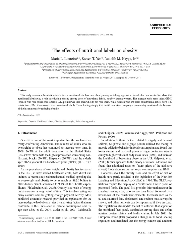 Nutritional Labels and Obesity Impact | PDF | Obesity | Body Mass Index
