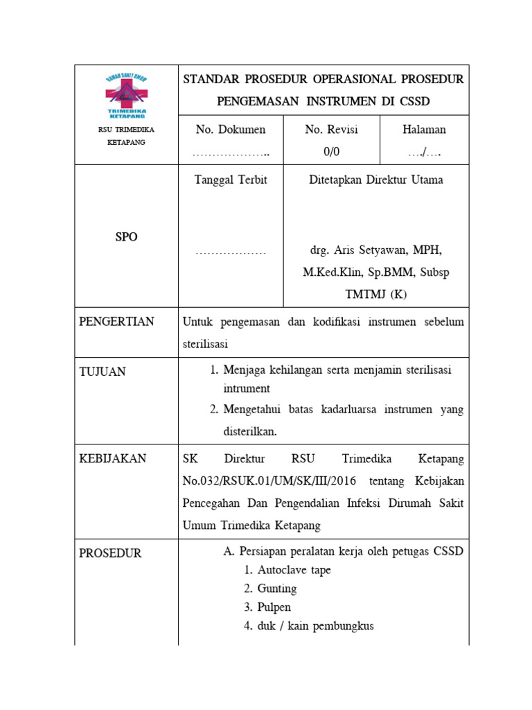 4.sop Prosedur Pengemasan Instrumen Di CSSD | PDF
