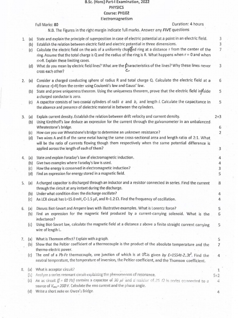 102-Electromagnetism (Previous Year's Questions, RU) | PDF