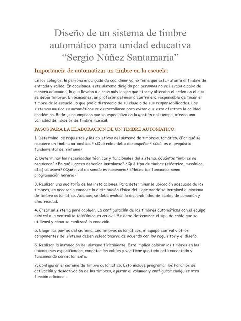 Diseño de Un Sistema de Timbre Automático para Unidad Educativa | PDF ...