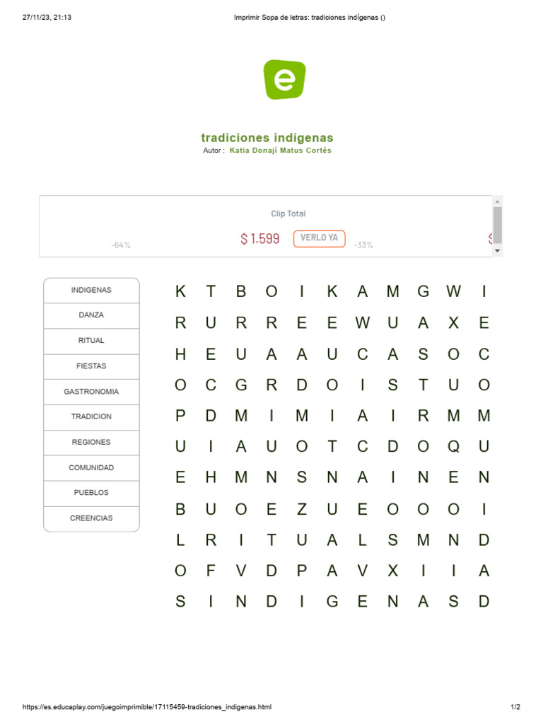 Imprimir Sopa de letras_ tradiciones indígenas () | PDF