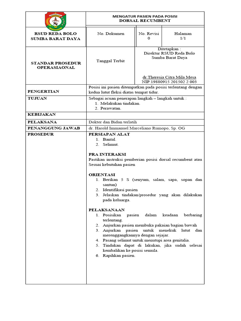 Prosedur Posisi Dorsal Recumbent | PDF