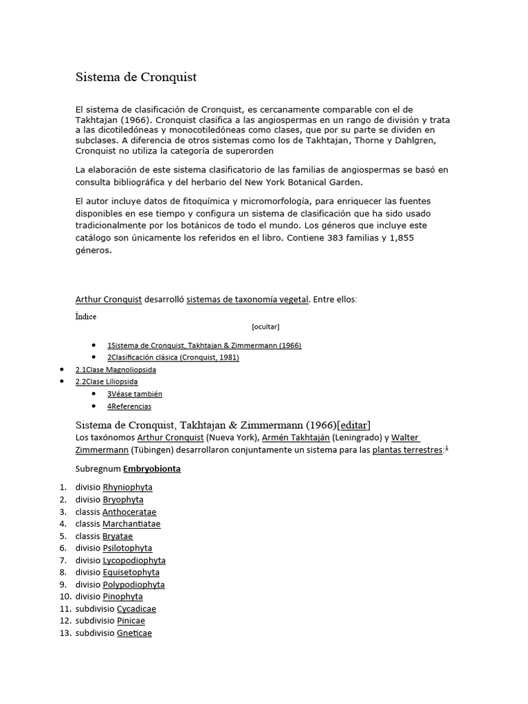 Sistema de Cronquist | PDF | Plantas | Botánica