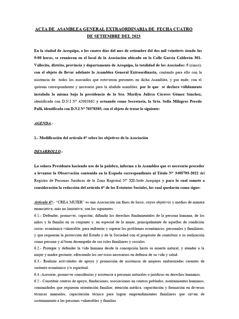Borrador Acta Set. 2023 Crea Mujer | PDF | Familia | Mujer