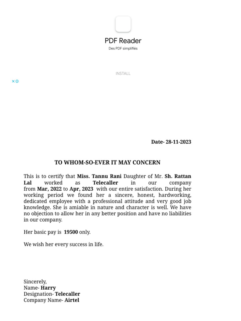 Experience Certificate PDF