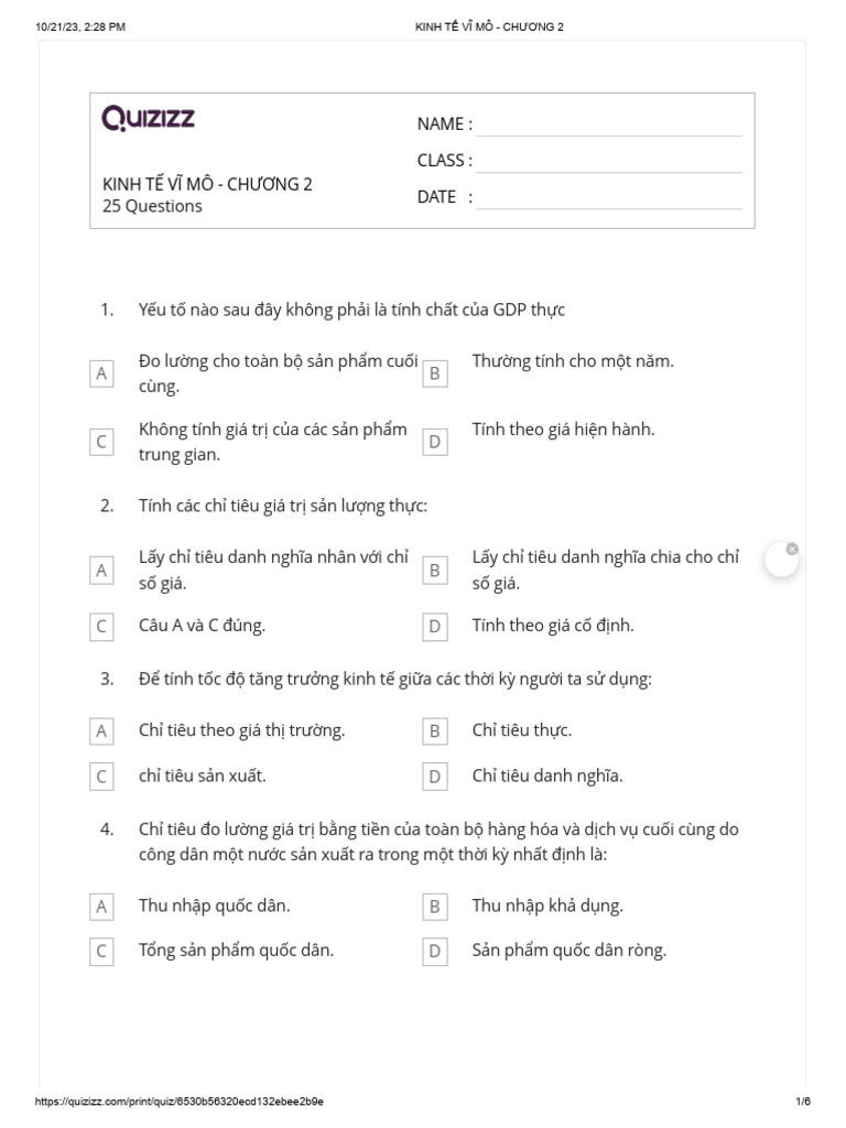 BT Kinh tế vĩ mô - C2. Quiz | PDF
