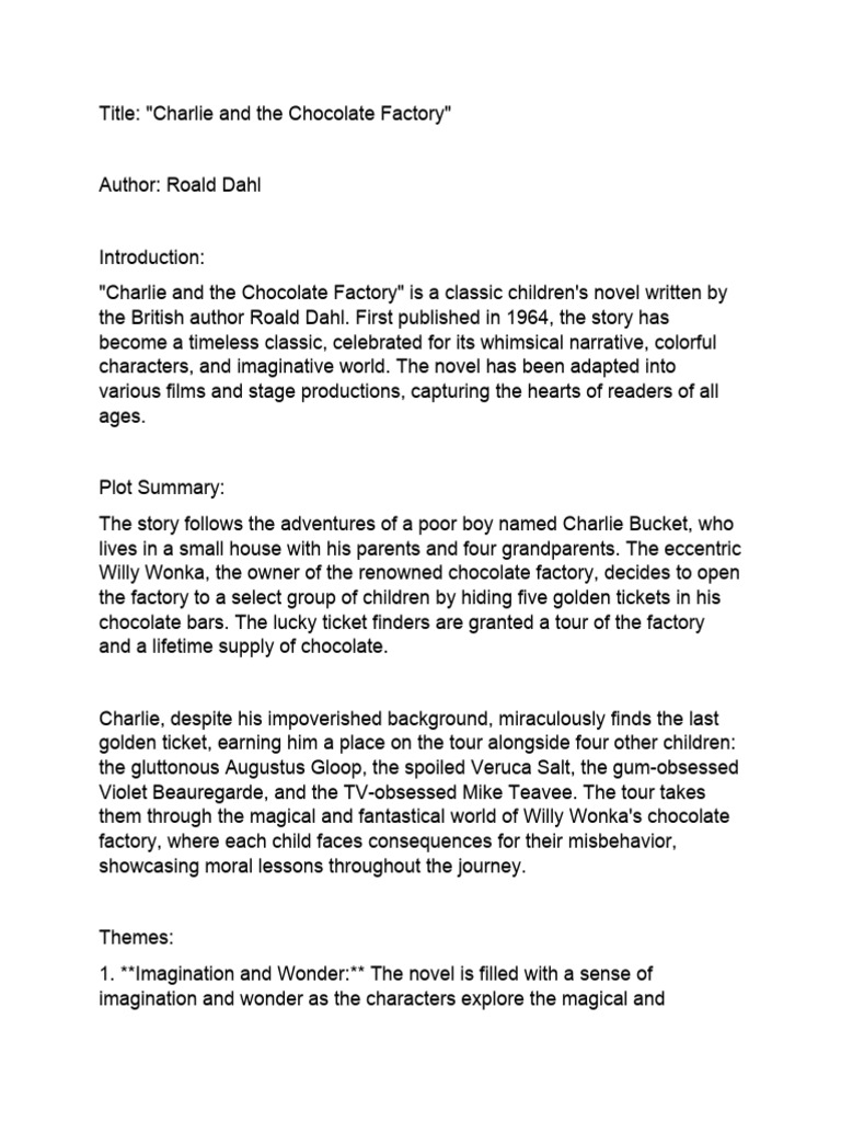 Charlie Chocolate Factory Pdf