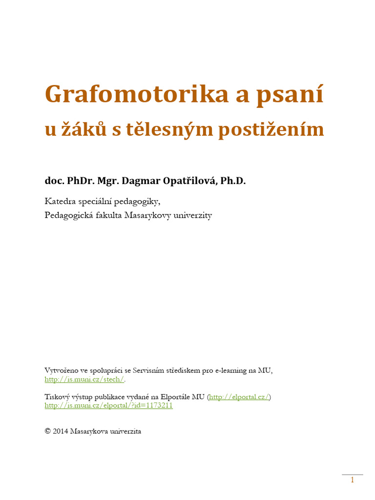 Grafomotorika A Psaní Žáků S TP (Skripta) | PDF