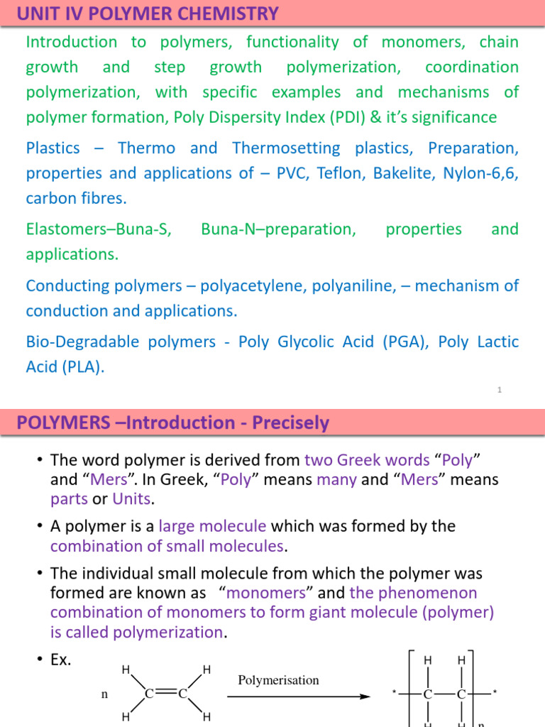 Unit 4 - Polymer Chemitry 1 | PDF | Polymers | Polymerization