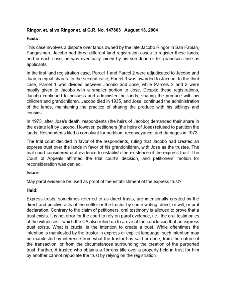 Ringor Vs Ringor | Download Free PDF | Trust Law | Trials