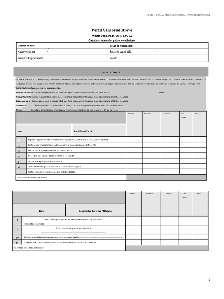 Perfil Sensorial Breve | PDF