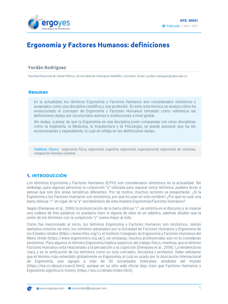 NTE #0001 Ergonomía y Factores Humanos | PDF | Factores humanos y ...