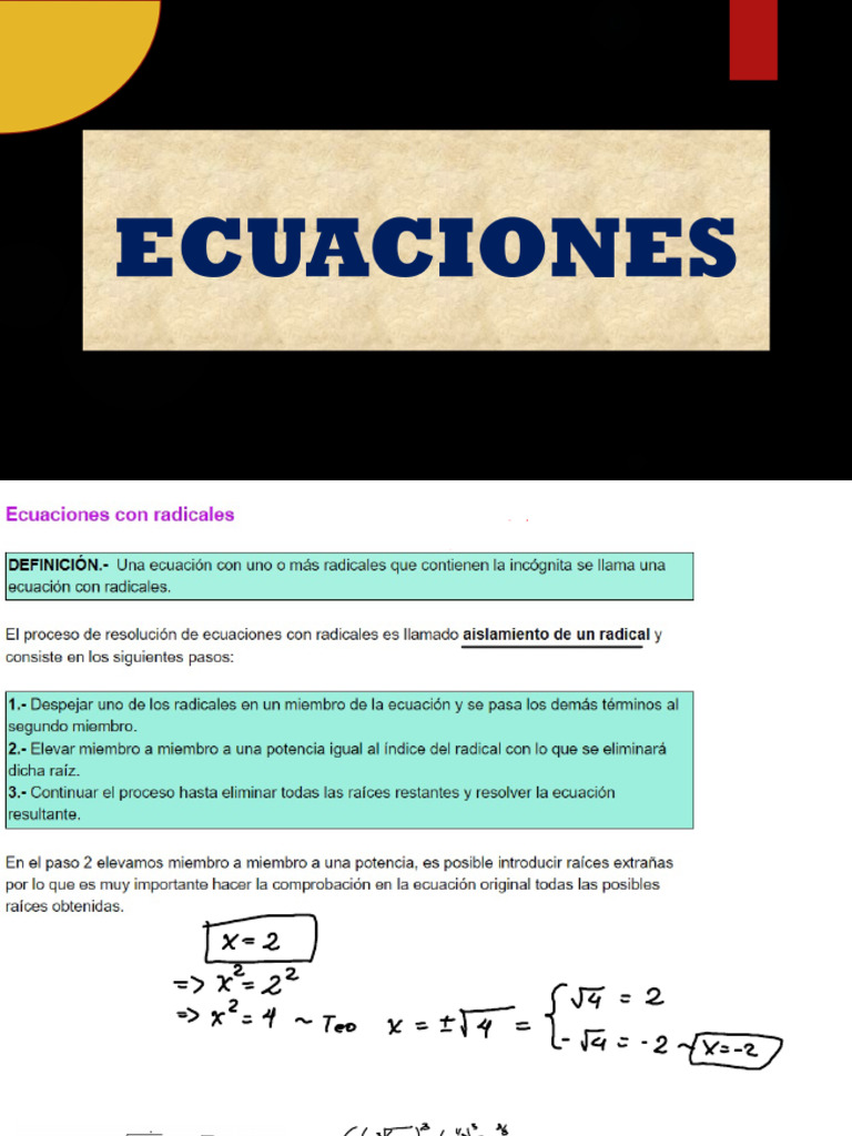 Ec Con Radicales, Ec de Segundo Grado Con Dos Incógnitas | PDF