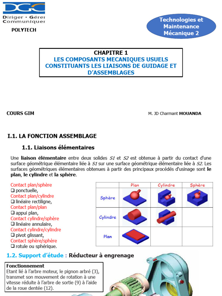GIM-Chapitre 1 - Fonction Assemblage 1ère Partie | PDF | Mouvement (Physique) | Ingénierie mécanique