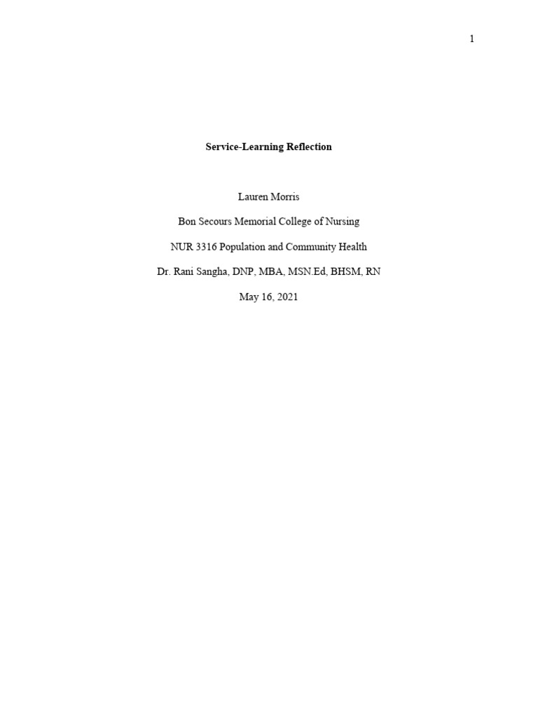 Service-Learning Reflection - Dec | PDF | Food Bank