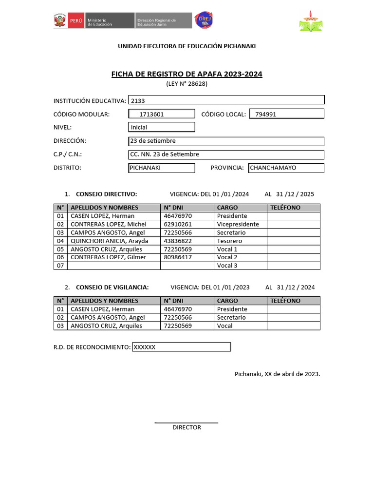 Ficha - de - Registro - Apafa - y - Conei (1) 2024 | PDF