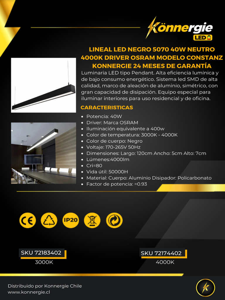 00 FICHA TECNICA EQUIPO LINEAL LED SUSPENDIDO 40W 4000LM 1200x50x70mm ...