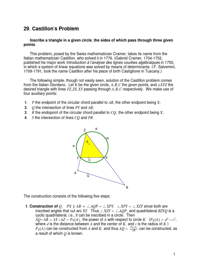 Castillon's Problem: Inscribe A Triangle in A Given Circle, The Sides of Which Pass Through ...